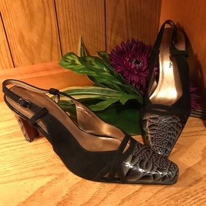 Bellini | Shoes | Bellini Black Suede Grey Print Slingback Heels | Poshmark
